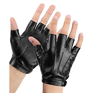 KEMIMOTO Fingerless Driving Gloves PU Faux Leather Outdoor Sport Half Finger Glove for Men Women Teens, Black, Medium