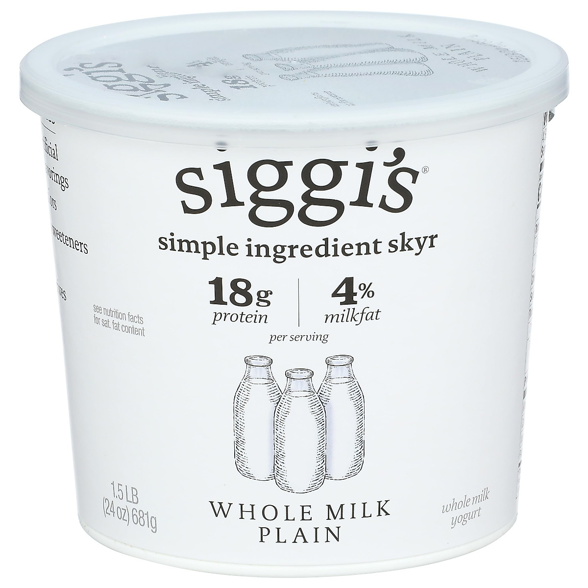Siggi’s Icelandic Strained Whole Milk Yogurt, Plain, 24 OZ. – Thick, Protein-Rich Yogurt Snack