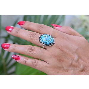 Rekha Gems Blue Copper Turquoise Ring-925 Sterling Silver Ring-Turquoise Jewelry- BTQ-35 (9 US)