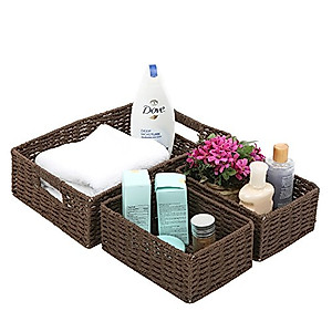 MyGift Rustic Brown Woven Small Storage Baskets for Storage, Decorative Nesting Basket Set, 3 Pack