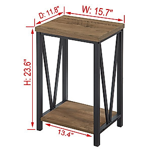 FOLUBAN Side Table with Storage Shelf, Rustic End Table for Living Room, Wood and Metal Nightstand for Bedroom, Oak