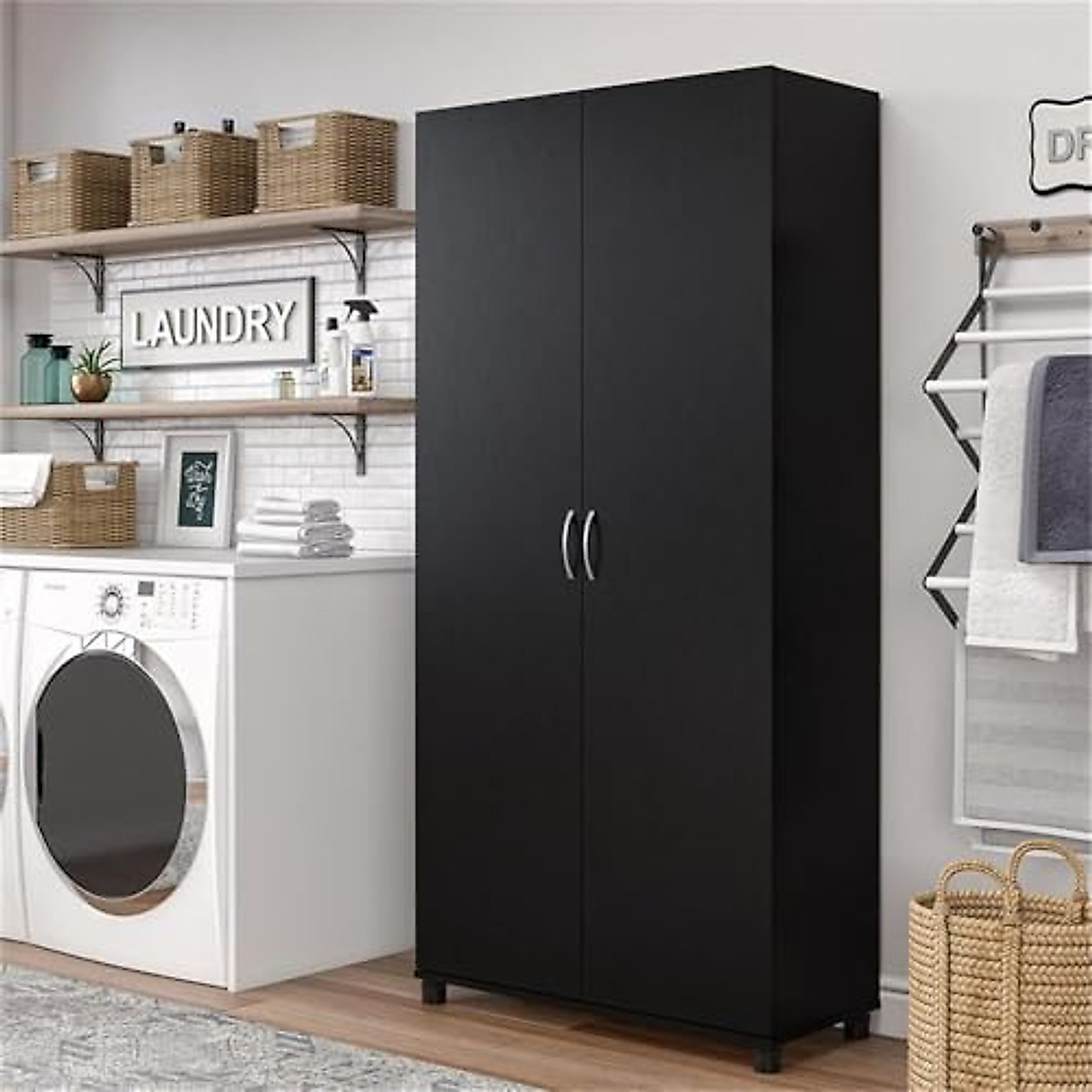 Pemberly Row Transitional 36" Utility Storage Cabinet in Black