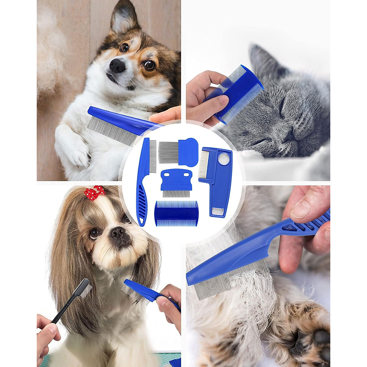 4 Pack Cat Dog Flea Comb, Stainless Steel Pet Comb For Dogs Cats Effective Against Fleas & Lice Professional Flea Comb For Dog & Cat