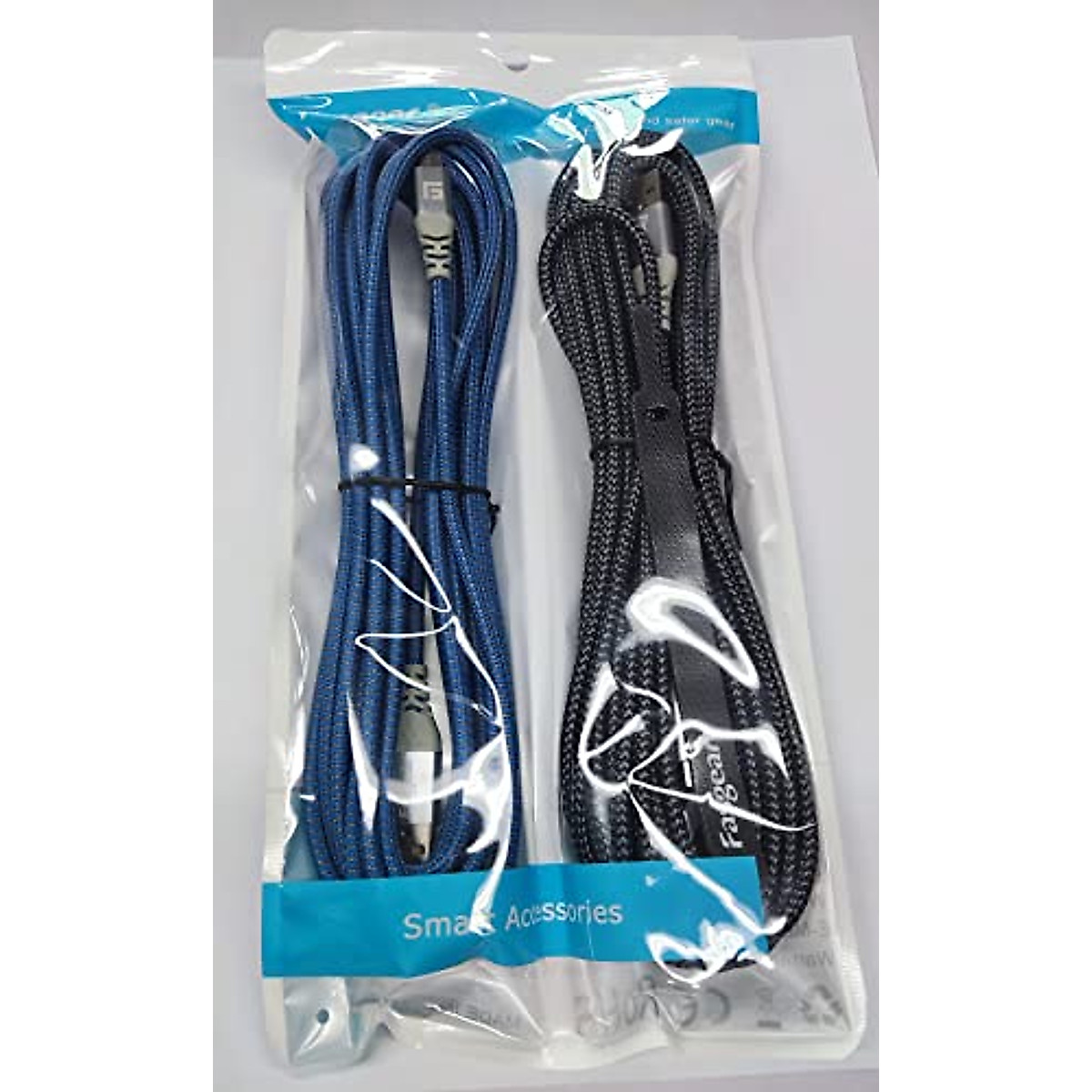 Fasgear PS4 Micro USB Cable 16ft, 2 Pack USB to Micro USB 2.0 Cord 2.4A Fast Charging Data Sync Compatible for Playstation 4,Xbox One Controller,Galaxy S7/S6,Camera,Baby Monitor (Black,Blue)