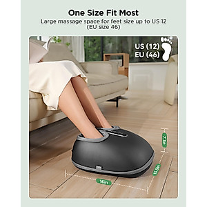 Neuksso Foot Massager with Heat, Shiatsu Deep Kneading Foot Massager Machine with Multiple Massage Modes & Adjustable Air Intensity for Home and Office Use, Fits Feet Up to Men Size 12 (Gray)