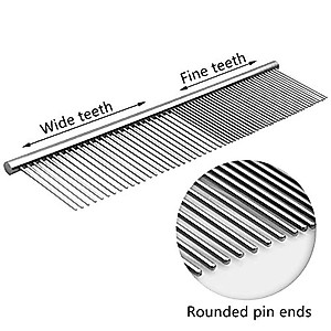 Pet Steel Comb Stainless Steel Grooming Comb with Rounded Ends Steel Combs for Dog Cat Steel Greyhound Comb Stainless Steel Cats Teeth Comb Professional Grooming Tool for Long and Short Haired Dogs