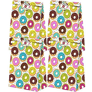 24 Pack Donut Party Candy Favor Bags with Stickers, Donut Goodie Gift Treat Bags Donut Themed Birthday Party Supplies
