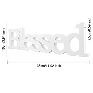 Blessed Letter Table Sign Blessed Standing Letter Table Sign Rustic Wooden Home Signs Decor for Valentine's Day Wedding Graduation Party Baby Shower First Communion Christening Decorations (White)