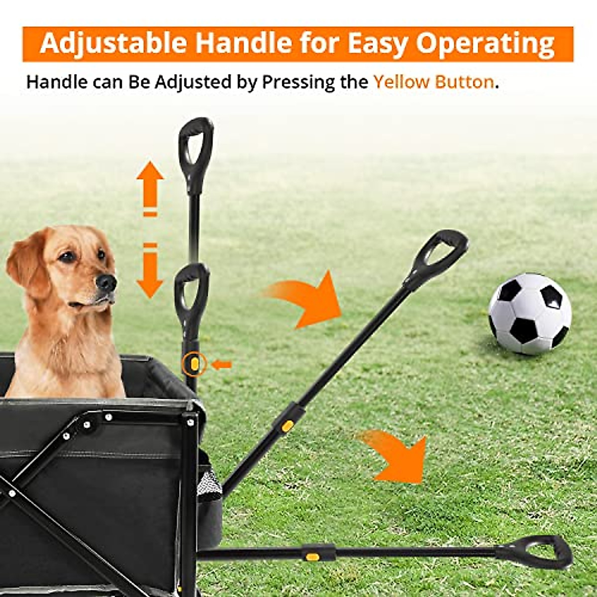 Yardsam Collapsible Folding Utility Wagon Cart Outdoor, Heavy Duty Garden Cart with All Terrain Wheels, Large Capacity Foldable Beach Wagon Cart for Camping Shopping, w/Cargo Net/Straps, Black