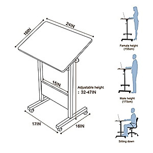 KOUPA Adjustable Height Standing Desk, Writable Tempered Glass Desktop with Eraser, 360° Flip, Wheels – Ideal for Small Spaces and Home Offices, 24 in, White(Adjustable Height: 32-47 in)