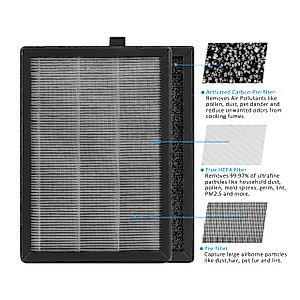 2 Packs KF250 H13 True HEPA Filter Replacement Compatible with Kenmore 1200e Series Air Purifier PM2010, for Rooms up to 1,500 Sq. Ft. 3-in 1 H13 True HEPA Filter