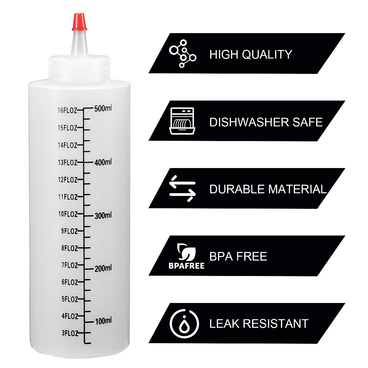 Squeeze Bottles, 8 Pack of 16 oz Condiment Squeeze Bottles, Plastic Squeeze Squirt Bottle with Red Cap - for Ketchup, Sauces, Icing, Cookie Decorating, Crafts, Liquids