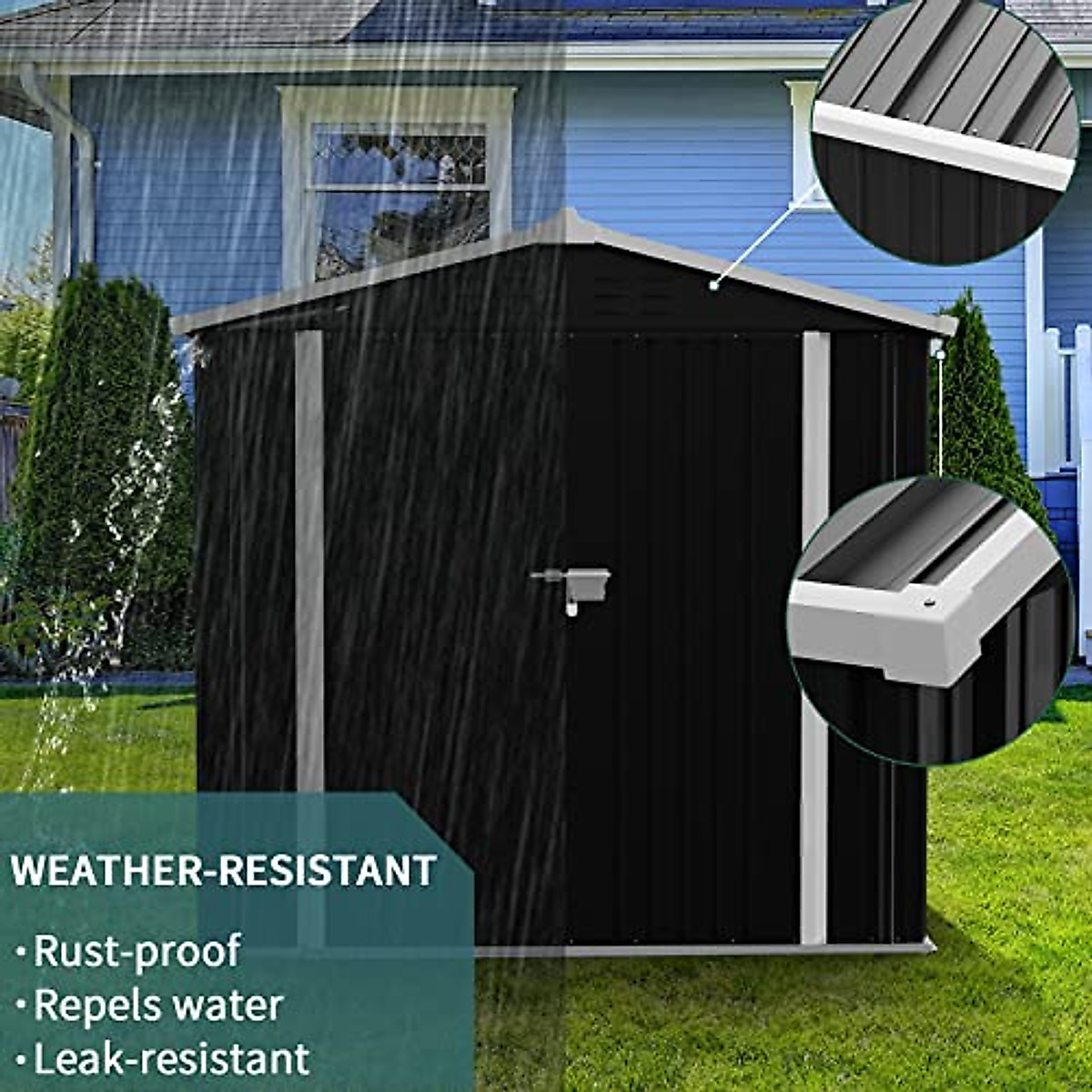 Amopatio Heavy Duty Outdoor Storage Shed 6' x 4', Weather Resistant Metal Shed, Sturdy Tool Shed for Garden/Backyard, Black