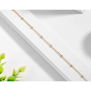 EPIRORA Choker Necklace for Women 925 Sterling Silver 18k Gold Plated Dainty Satellite Bead Chain Pendant Minimalist Jewelry, 16''+2"