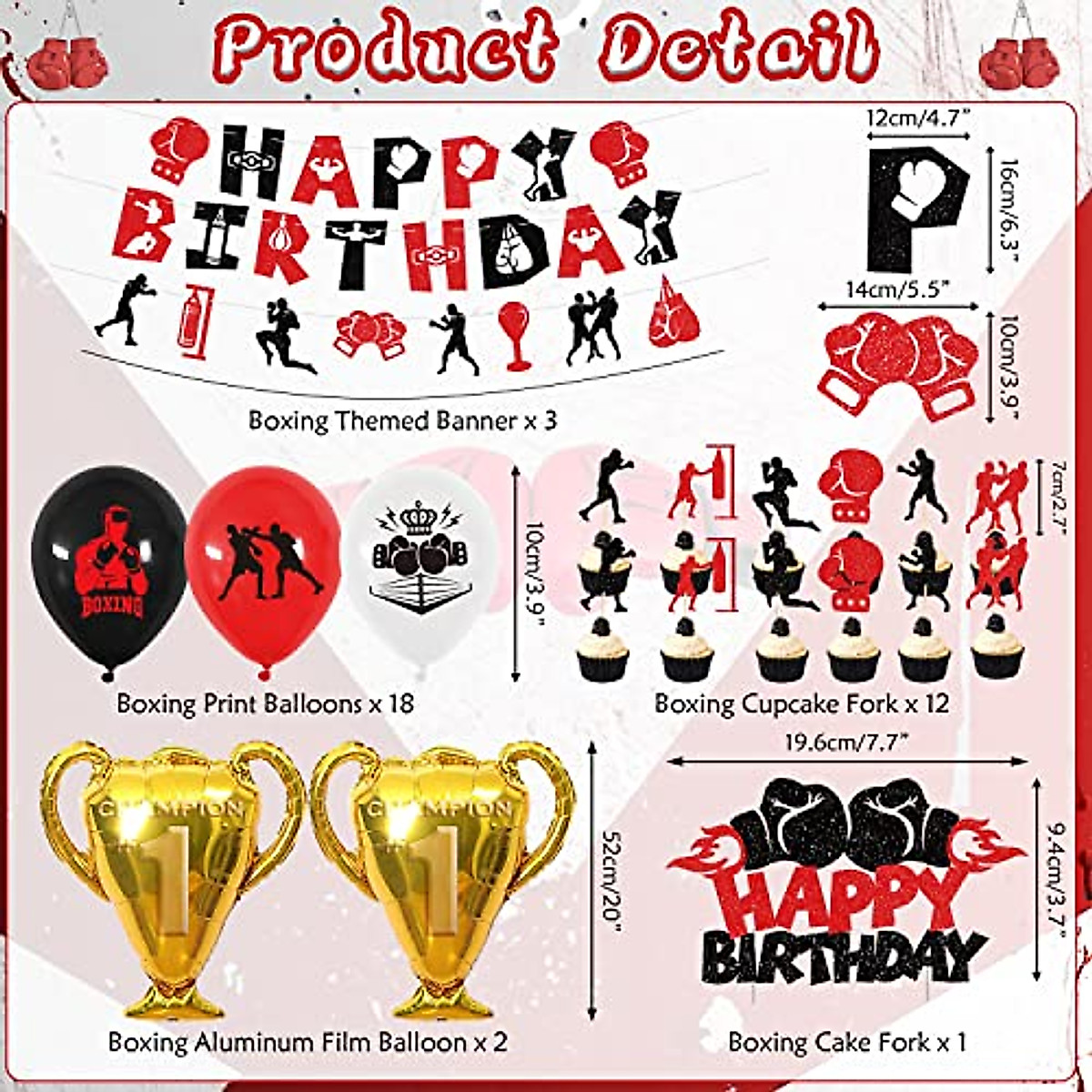 Boxing Birthday Party Decorations, Boxing Birthday Banner Cake Topper Balloons, Fight Sports Wrestling Party Supplies Boxer Boxing Match Theme Party Supplies