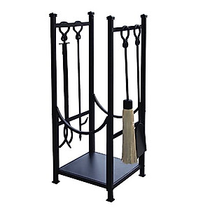 Panacea 15234 Log Bin and Fireplace Tool Set with 4 Tools, Black