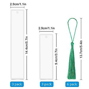 6 Pack DIY Bookmark Resin Mold Rectangle Bookmark Silicone Molds with 24 Pieces Colorful Tassels for Jewelry DIY Craft (6)
