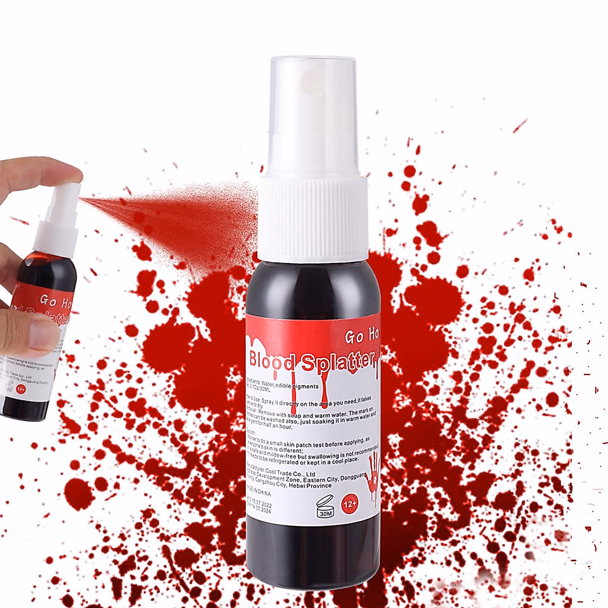 Go Ho Fake Blood,(1 oz)Fake Blood Spray,Halloween Fake Blood Washable,Eye Blood Drops,Blood Splatter for Clothes,Halloween Zombie Monster Vampire Blood Costume Cosplay Makeup,1PC