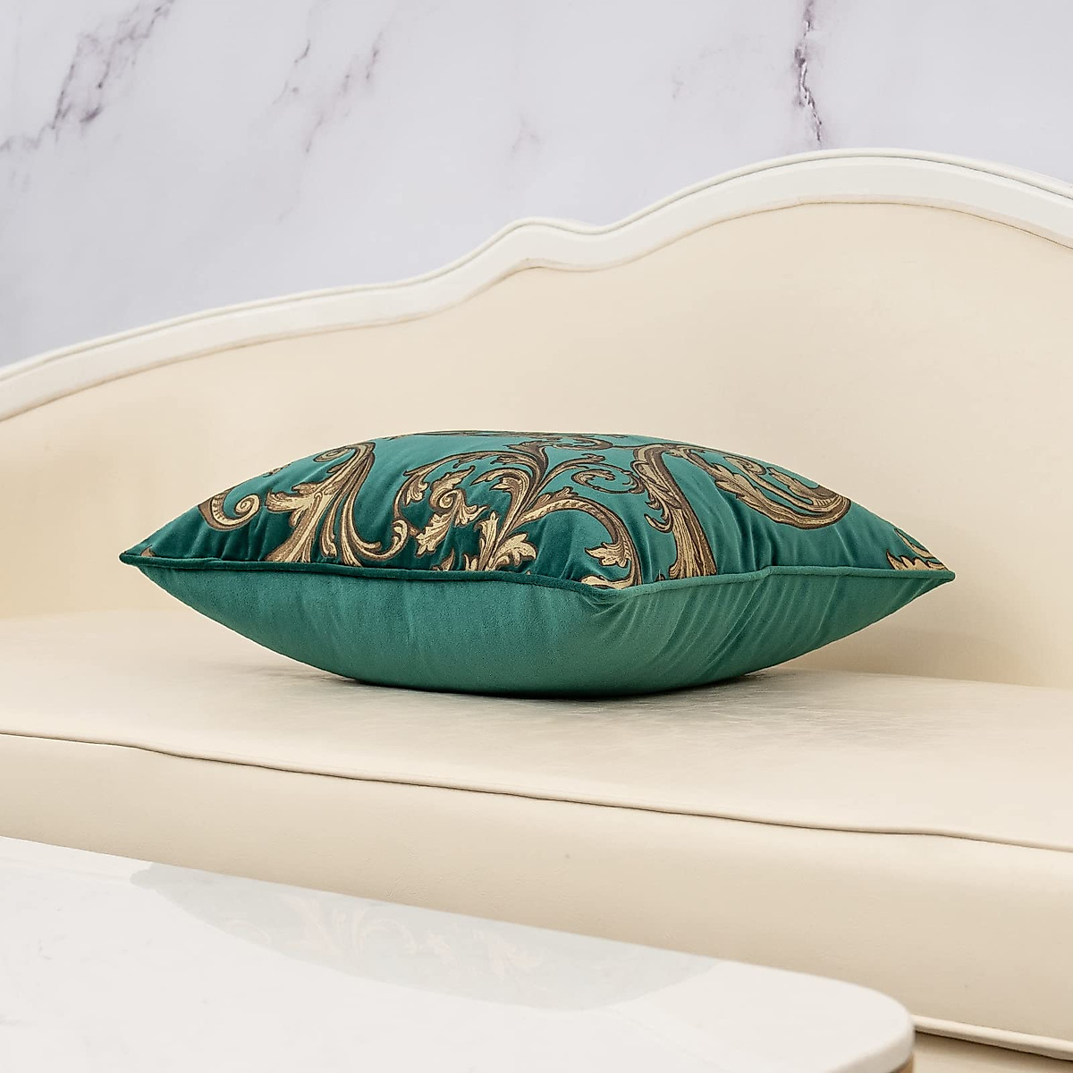 Alerfa 20 x 20 Inch Teal Luxury Velvet European Garden Style Floral Pattern Cushion Case Square Throw Pillow Cover Decorative Pillow for Couch Sofa Living Room Bedroom Car