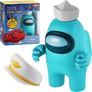 P.M.I. Among Us Action Figure | One of Four 4.5-Inch-Tall Collectibles | Among Us Toys and Playable Mini Toys | Cyan Crewmate in The White Folded Hat with Hidden Hat and Hands