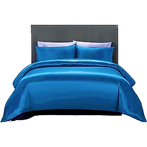 Dhruvi Bedding Ultra Soft Silk Satin Queen Size Turquoise Blue 4 Piece Duvet Cover Set (Duvet Cover + Fitted Sheet 15'' + 2 Pillow Cases) Luxury Satin Zipper Closure Soft Comforter Protector