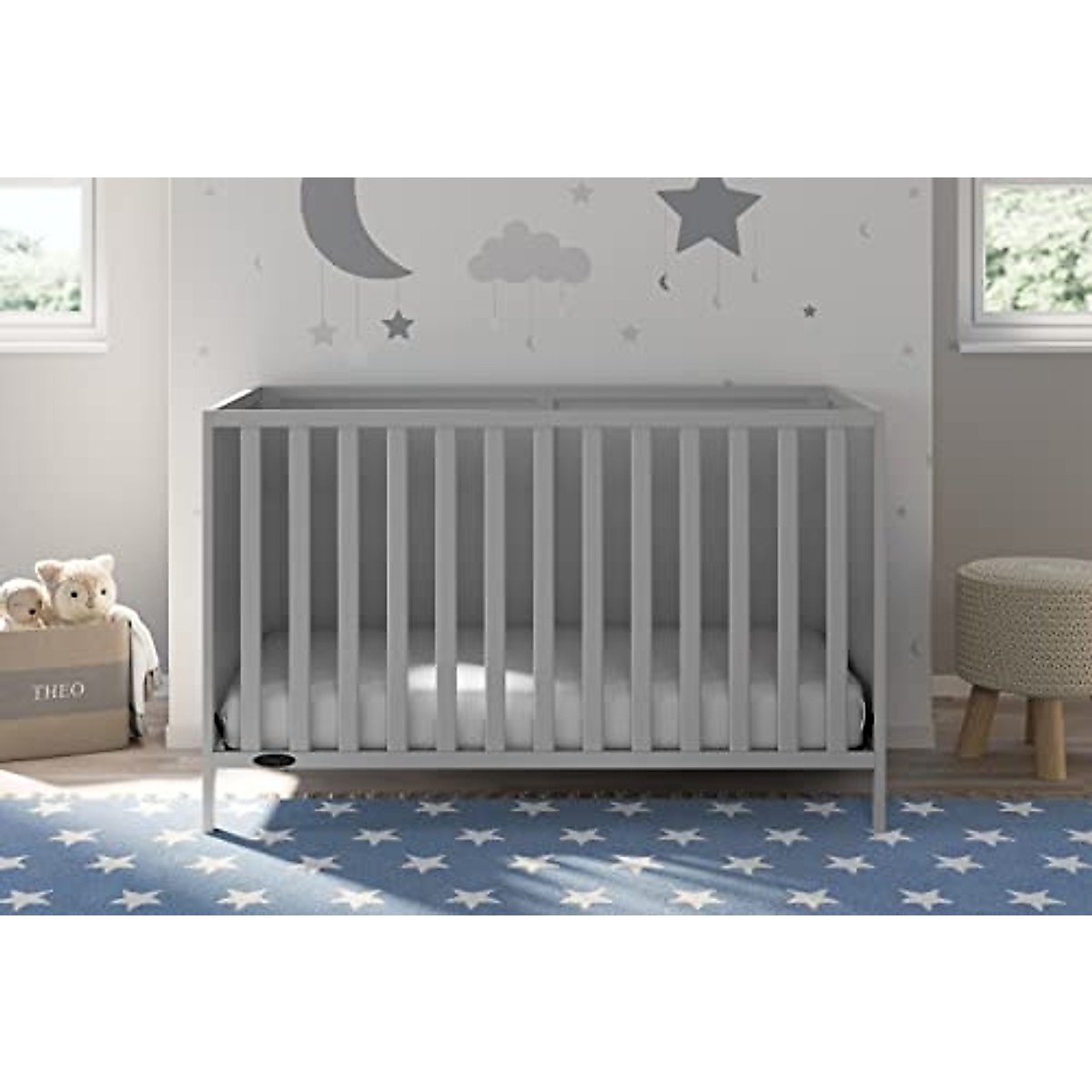 Graco Theo Convertible Crib (Pebble Gray) – Converts from Baby Crib to Toddler Bed and Daybed, Fits Standard Full-Size Crib Mattress, Adjustable Mattress Support Base