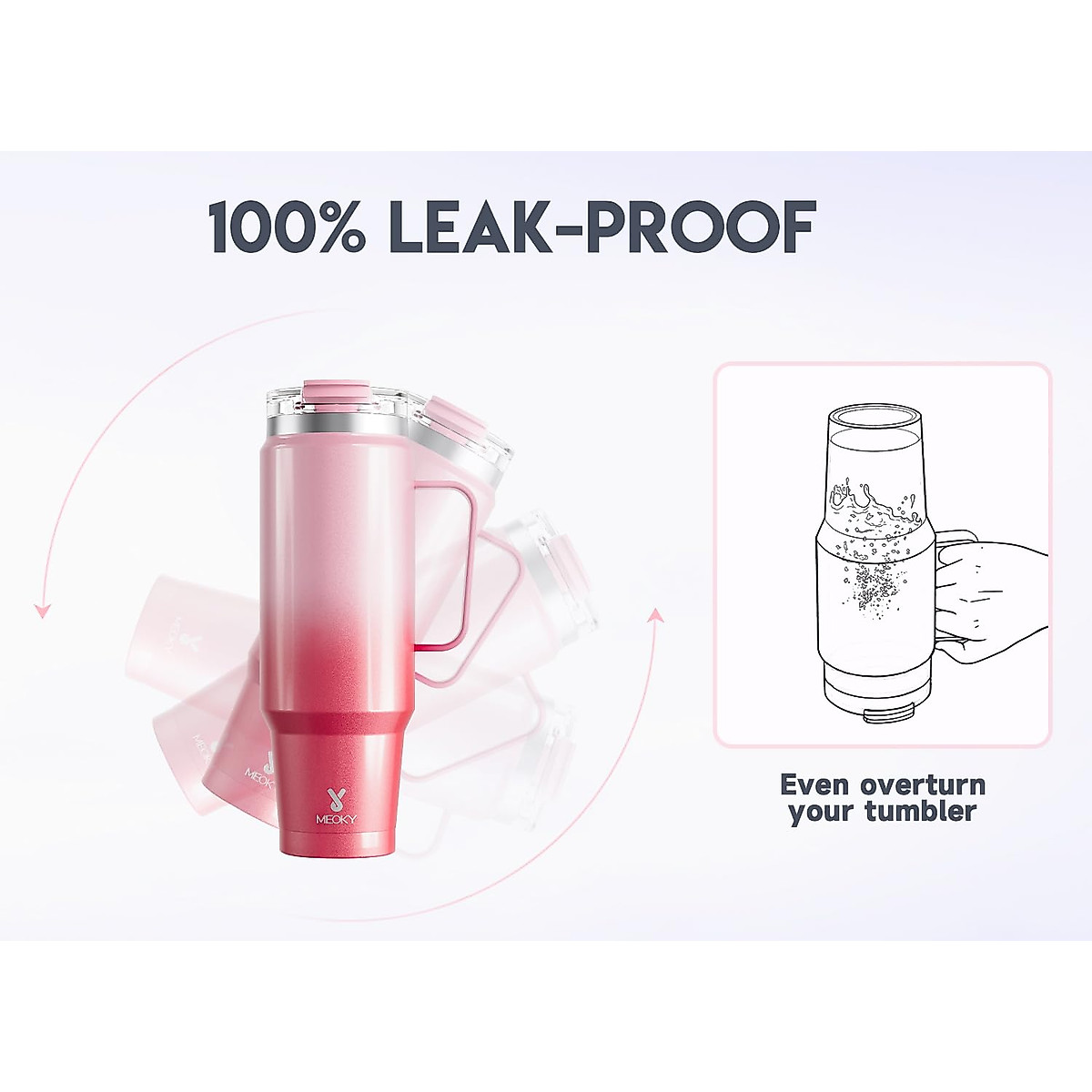 Meoky 40oz Tumbler with Handle, Stainless Steel Travel Mug with 2-in-1 Straw and Sip Lid, Vacuum Insulated Coffee Mug, 100% Leak Proof, Keeps Cold for 34 Hours or Hot for 10 Hours (Flamingo)