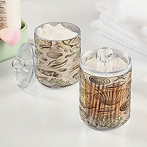 Kigai 2PCS Vintage Seashells Qtip Holder Dispenser with Lids - 14 oz Bathroom Storage Organizer Set, Clear Apothecary Jars Food Storage Containers, for Tea, Coffee, Cotton Ball, Floss