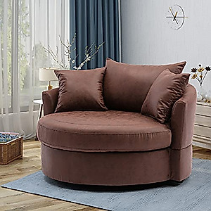 GoDoco 52" W Swivel Accent Barrel Chair Wide Chair Body with 3 Pillows for Living Room or Bedroom Hotel Lounge Club Round Chair Modern Sofa (Brown)