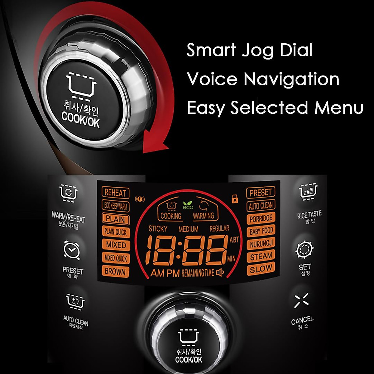 Cuchen CJS-FD0600RVUS | Heating Pressure Rice Cooker 6 Cup (Uncooked) | Smart Jog Dial | Auto Steam Clean | Voice Guide | Made in Korea | Black/Rose gold