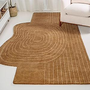 JONATHAN Y GST103B-5 Retro Bohemian Abstract Striped Handwoven Wool Area Rug, Modern, Contemporary for Bedroom, Kitchen, Living Room, Easy-Cleaning, Light Brown/Beige, 5 ft. x 8 ft.