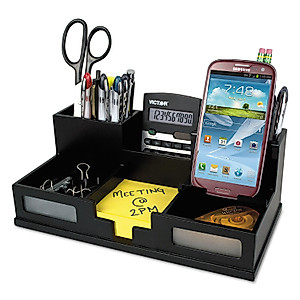 Victor 95255 Midnight Black Desk Organizer with Smartphone Holder, 10 1/2 x 5 1/2 x 4, Wood