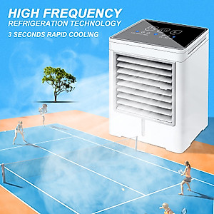 Portable Air Conditioners, Personal Evaporative Air Cooler with 3 Wind Speeds Touch Screen Mini Air Conditioner, Portable Ac Unit Fan with 1-6H Timer for Room, Desk, Tent, Bedroom, Car, RV and Camping