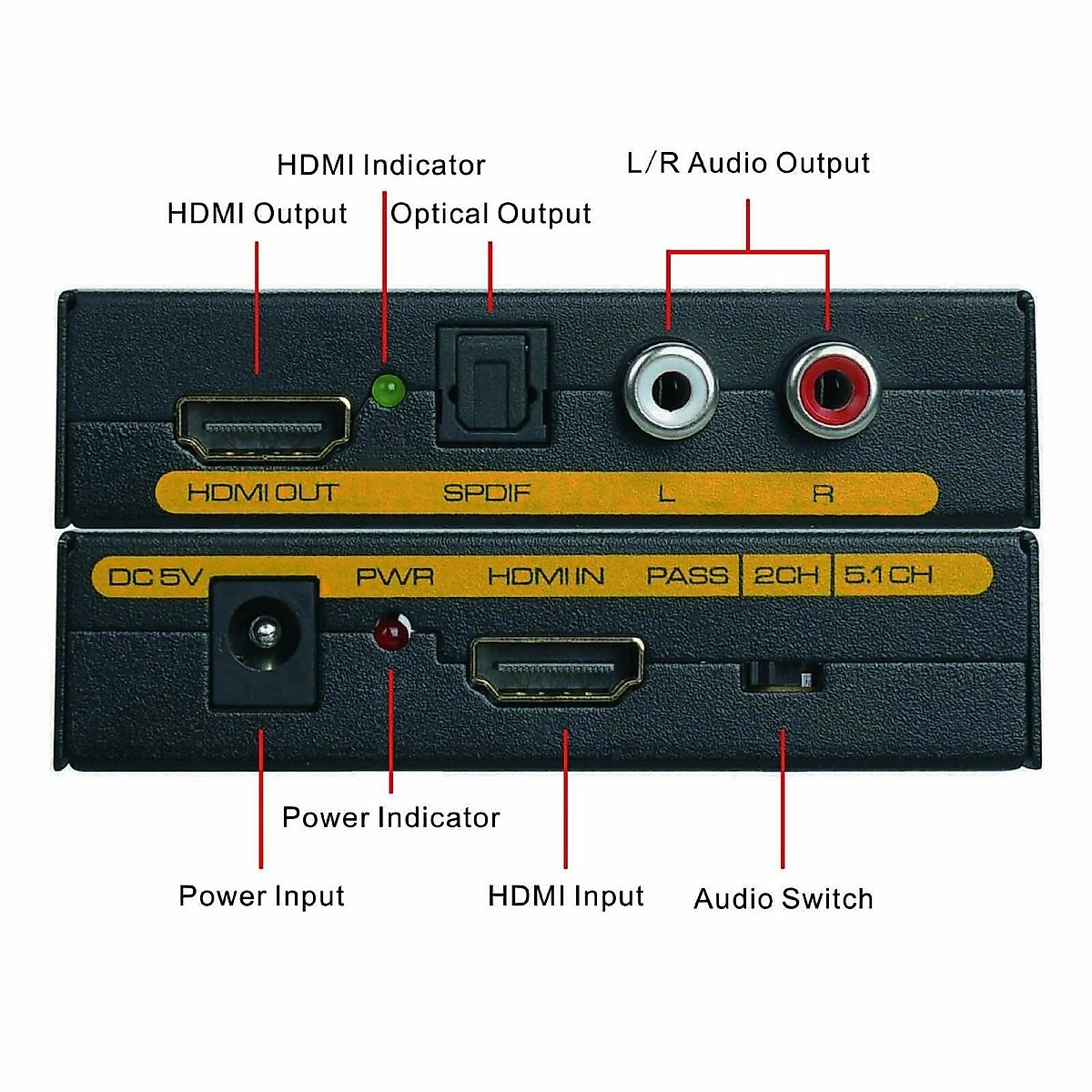 ViewHD HDMI Audio Extractor | Toslink Optical Digital Audio Output | Analog RCA L/R Stereo Output | HDMI v1.3 1080P 3D | Model: VHD-H2HSAs