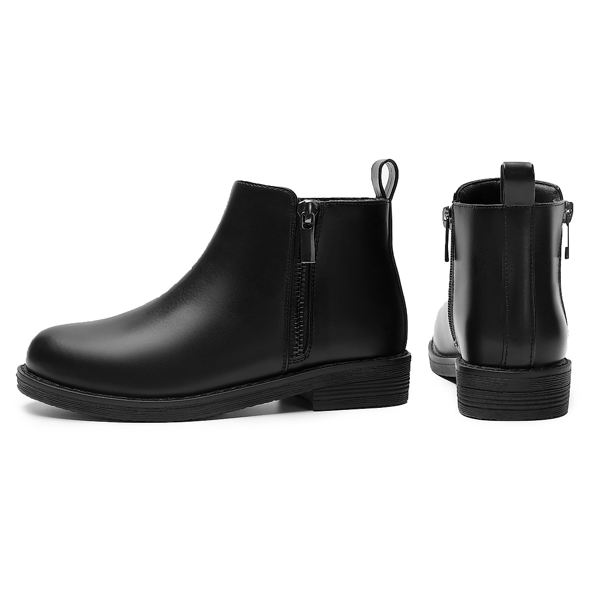 Athlefit Girls Ankle Boots Kids Side Zipper Low Heels Black Booties for Toddler Little Kid/Big Kid