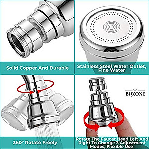 BQZONE Kitchen Faucet Sprayer Head For Replacement 360° Rotatable Faucet Swivel Adaptor Moveable Kitchen Tap Head High Pressure Booster Easy to Wash Dishes,Vegetables and Fruits(Solid Brass)