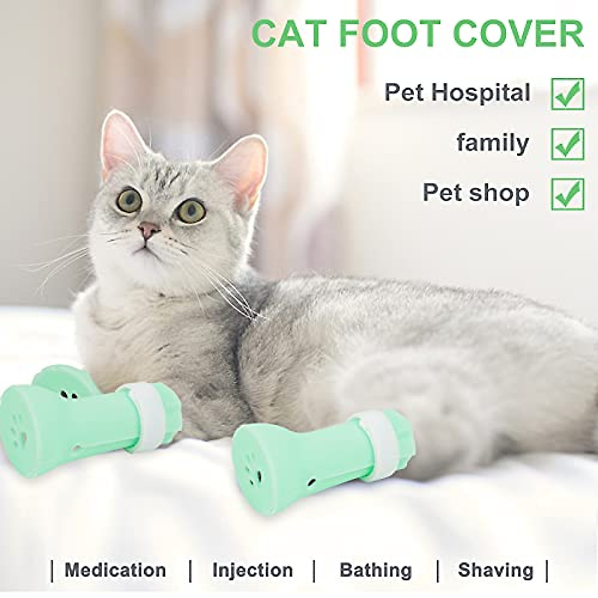 JAKI Cat Shoes Anti-Scratch Silicone Boots for Cats, Adjustable Rubber Cat Feet Covers Gloves Kitten Shower Paw Protector, Pet Supplies for Cats Bath Cleaning Shaving Checking Treatment in Family