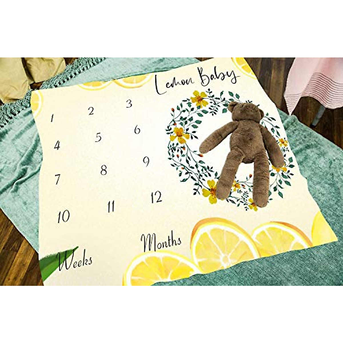 LYLYCTY Baby Milestone Blanket, Lemon Design Photography Background Prop for Neutral Newborn Baby, Baby Boy and Girl Gifts 47"x47" BTWYLY76