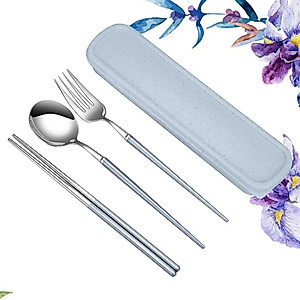 Sosoport 3 Pcs 304 Reusable Utensils Case Picnic Food Fork Rustproof Dinnerware Reusable Flatware Silverware Chopsticks Spoon Fork Silverware Cutlery Camping Cutlery Student Steak Portugal