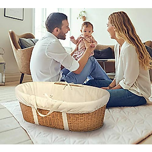 Wicker-Look Woven Baby Moses Changing Basket with Pad and Cover