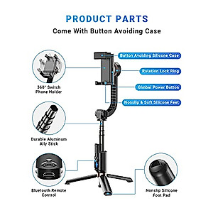 Gimbal Stabilizer For Smartphone, APEXEL 360° Rotation Auto Balance Small Portable Handhold Selfie Stick Tripod With Wireless Remote, 1-Axis Lightweight Extendable Stabilizer Gimble Iphone Phone Gopro