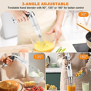 Cordless Hand Blender: 4-in-1 USB Rechargeable Immersion Blender, 21 Variable Speeds & 3-Angle Adjustable with 700ml Chopper, 700ml Beaker, Egg Whisk and Beater for Smoothies, Soup, Baby Food (White)