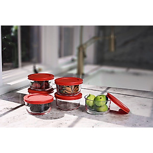 BOVADO USA 1 Cup Glass Food Storage Containers (6 Pack) | Nonpourous Dishwasher, Freezer & Oven Safe Glass, Easy-Clean | Red Lids