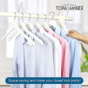 TOPIA HANGER Wooden Shirt Hanger , Beech Wood Clothes Hanger 0.28 inch Thick with Flat Design and Smooth Notches,Lightweight Space Saving Hanger for Shirts,Jacket,Camisole- Matte White 30 Packs CT31W