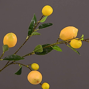 GWOKWAI 4Pcs Artificial Lemon Branch, Fake Lemon Tree Simulation Lemon Branches Artificial Greenery Leaves Branch with Artificial Fruit for Home Wedding Party Garden Decoration Flower Arrangement Art