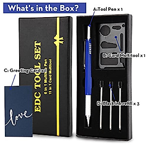 Gift for Men, Multitool Pen + Card Tool, Stocking Stuffers for Him Dad Husband Boyfriend, Ballpoint Pen with Screwdrivers / Ruler / Spirit Level / Stylus, Gift Box