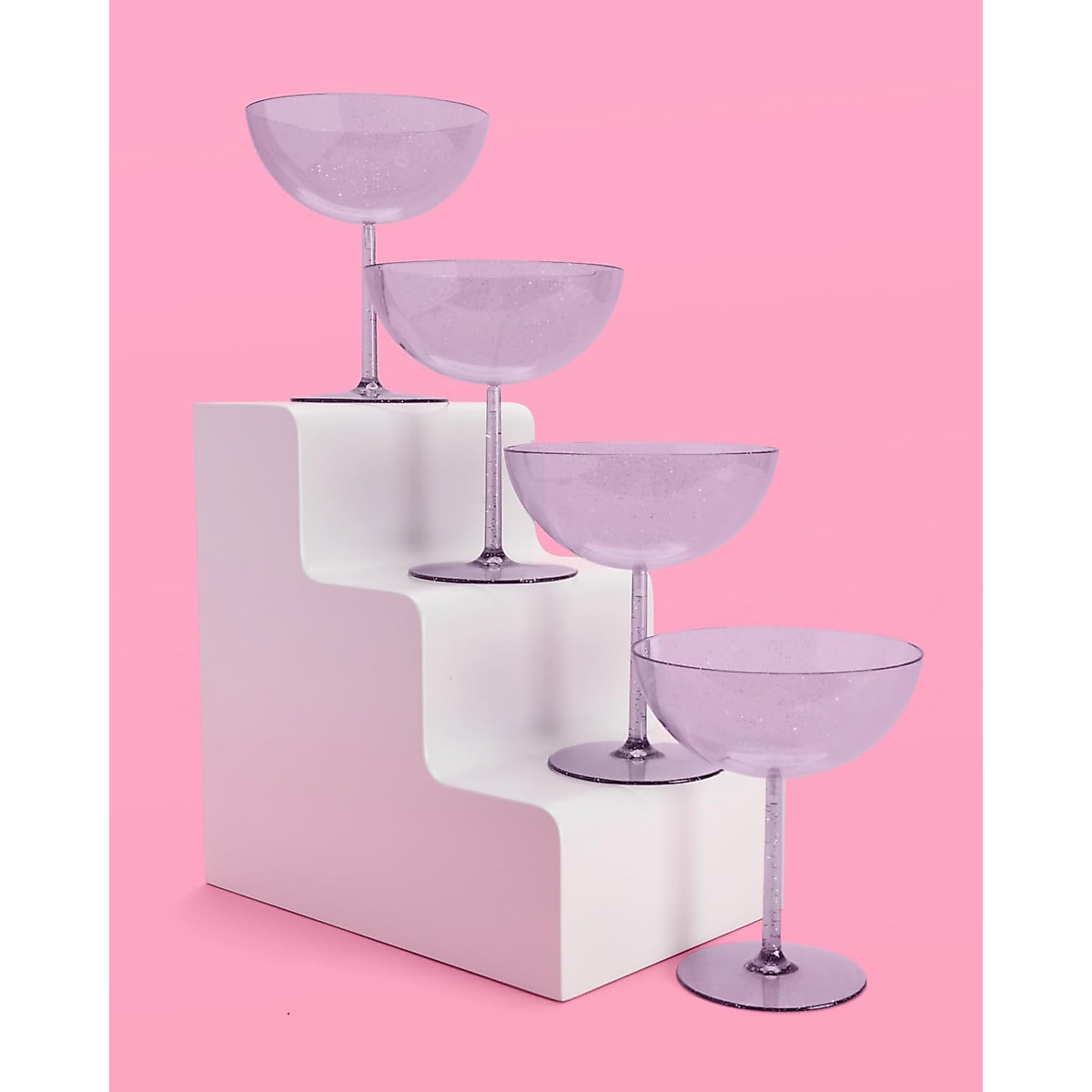 xo, Fetti Lavender Plastic Glitter Coupe Cups - Set of 4 | Bachelorette Party Decorations, Purple Cute Birthday Party Supplies, Reusable Bridal Shower Drinkware