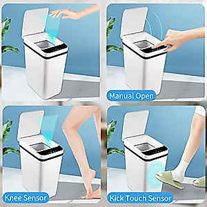 TemphytBong Small Touchless Bathroom Trash Can with Lid White 2.5 Gallon Smart Motion Sensor Trash Can for Bedroom Living Room Toilet Slim Narrow Covered Garbage Can