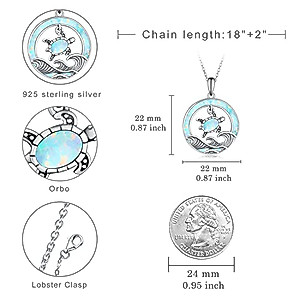 SVODEA Opal Turtle Necklace for Women 925 Sterling Silver Ocean Wave and Cute Sea Turtle Pendant Heart Necklaces Birthday Holiday Beach Jewelry for Women (Style-1)