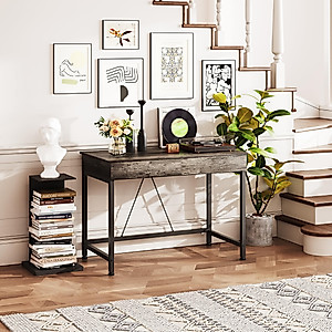 Mexin Small Desk with 2 Wooden Drawers, 40 Inch Home Office Writing Desk, Vanity Desk with Storage, Computer Desk for Bedroom Small Spaces, Desk Table for Office, Kids Study, Makeup, Grey Oak
